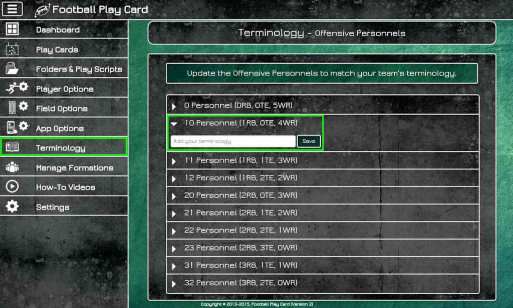 Use your own terminology when creating football play cards